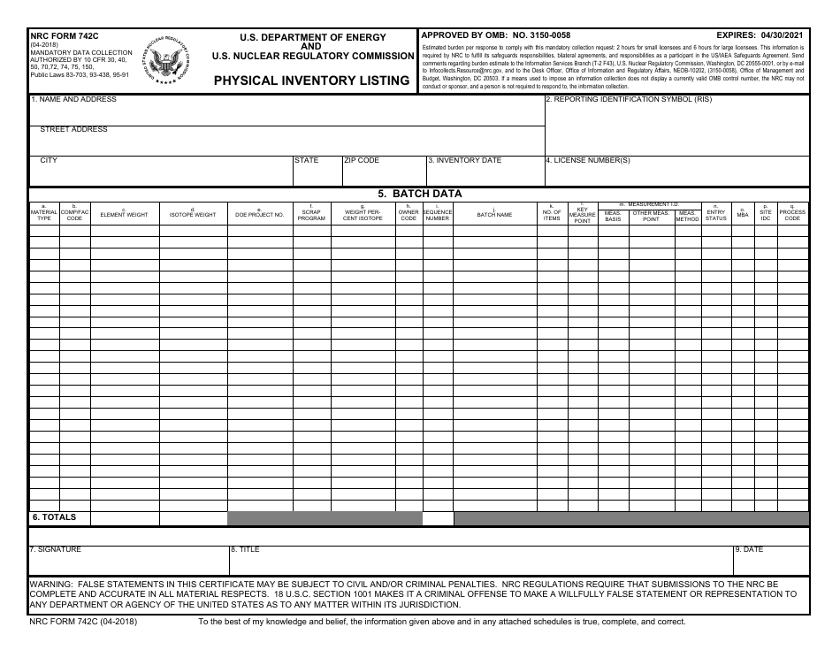 NRC Form 742C - Fill Out, Sign Online and Download Fillable PDF ...
