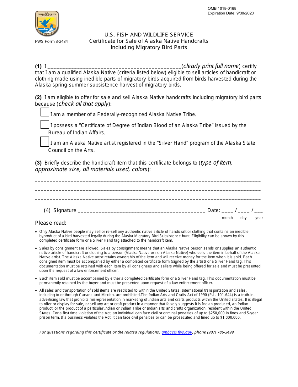 FWS Form 3-2484 - Fill Out, Sign Online and Download Fillable PDF | Templateroller