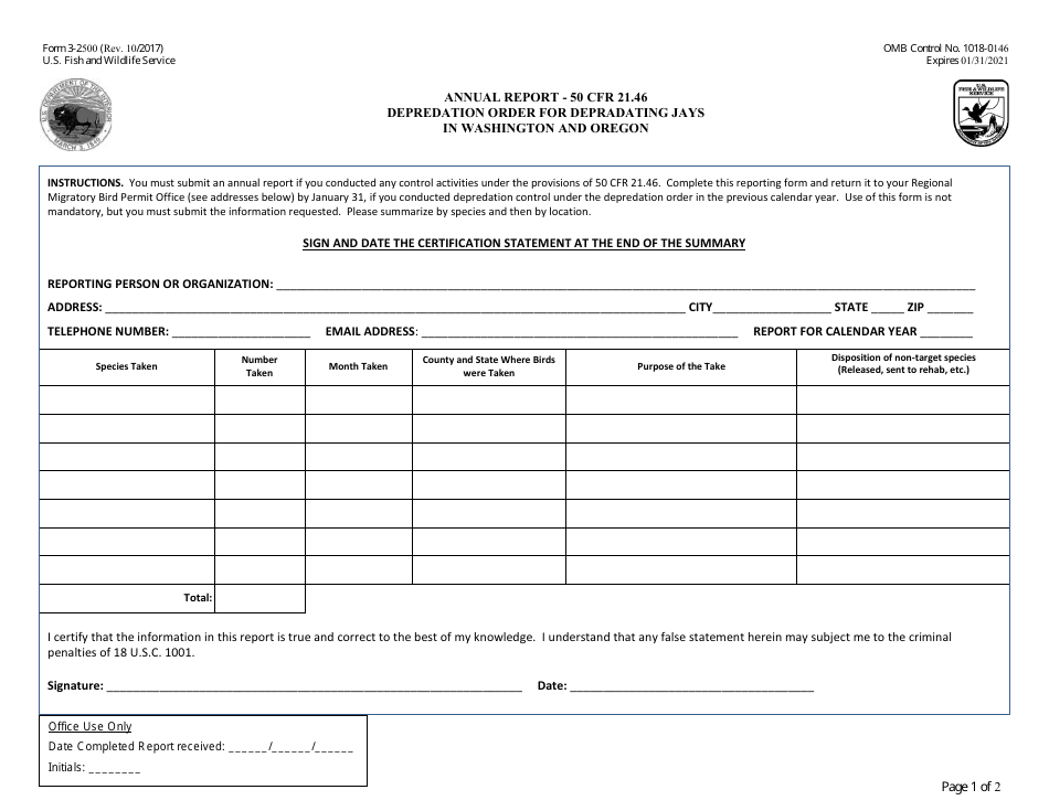 FWS Form 3-2500 - Fill Out, Sign Online and Download Fillable PDF ...