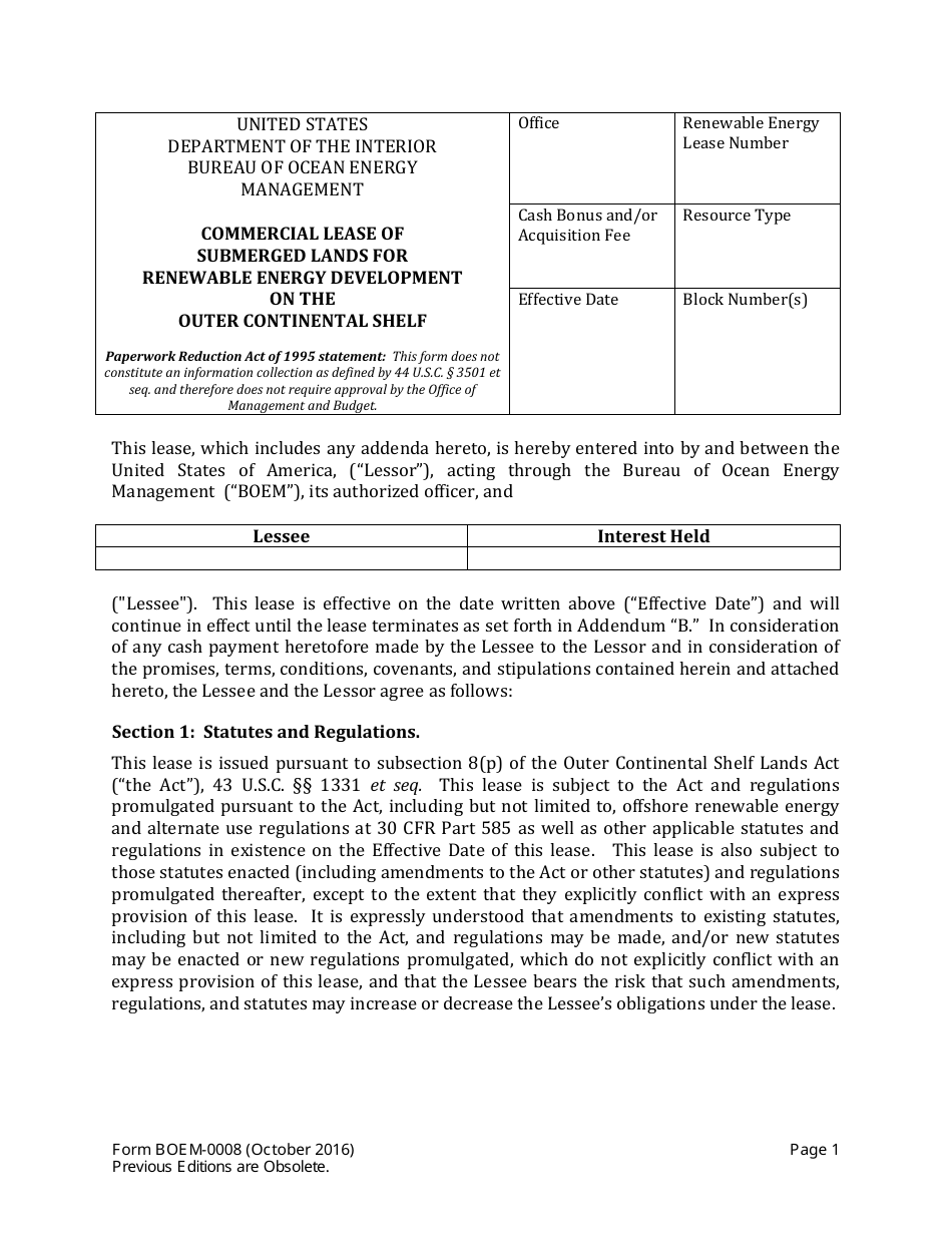Form BOEM-0008 - Fill Out, Sign Online and Download Printable PDF ...