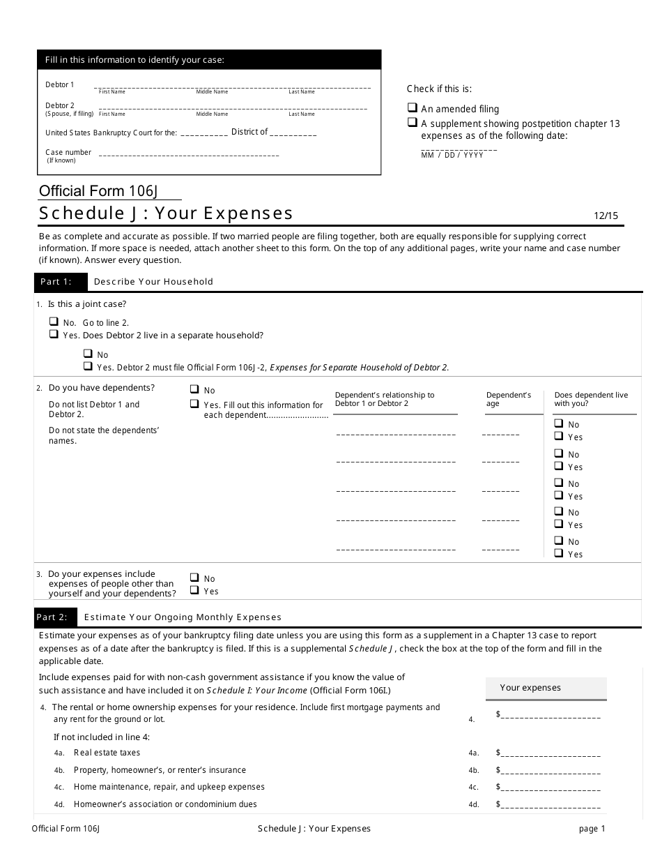 Official Form 106J Schedule J - Fill Out, Sign Online and Download ...