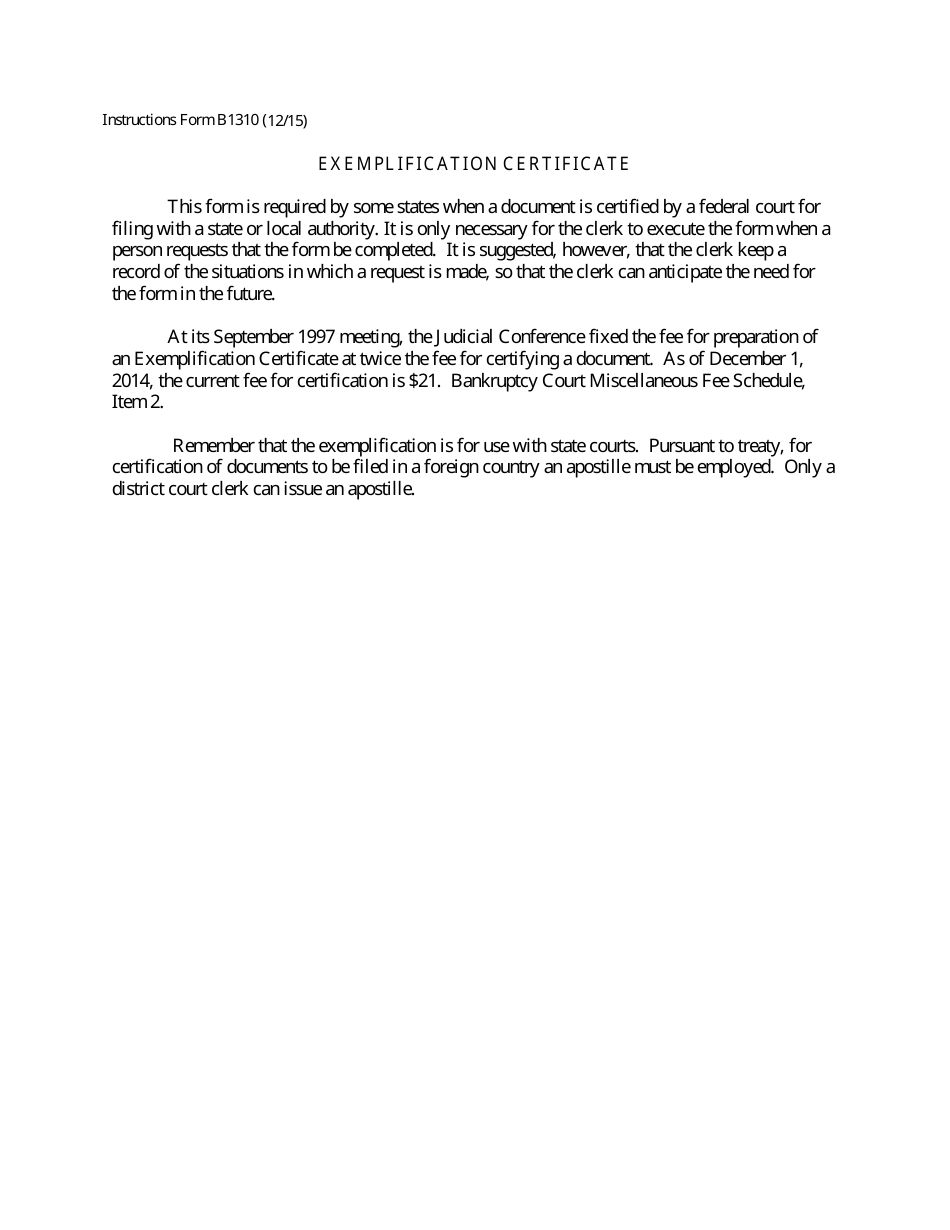 Download Instructions for Form B1310 Exemplification Certificate PDF ...