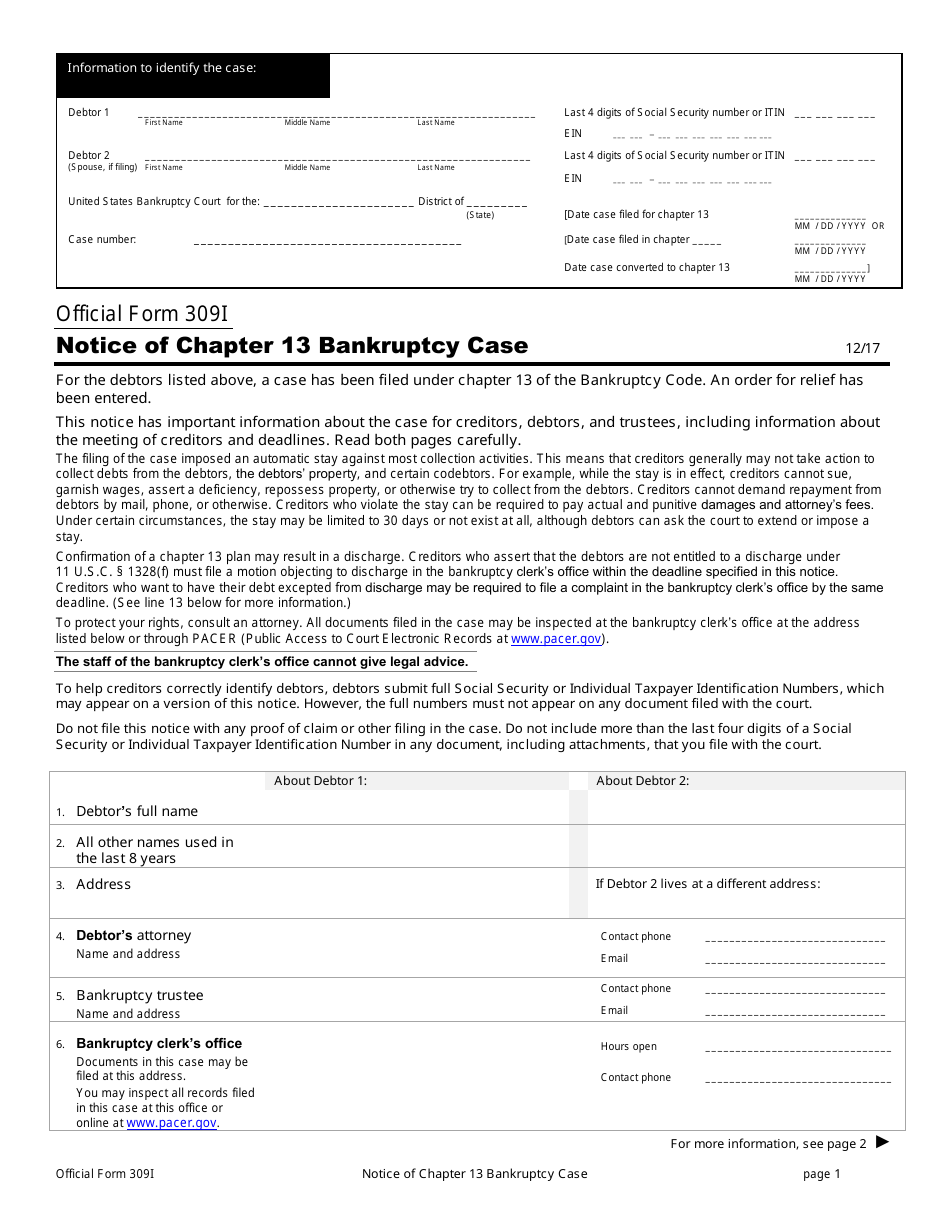 Official Form 309I - Fill Out, Sign Online and Download Printable PDF ...