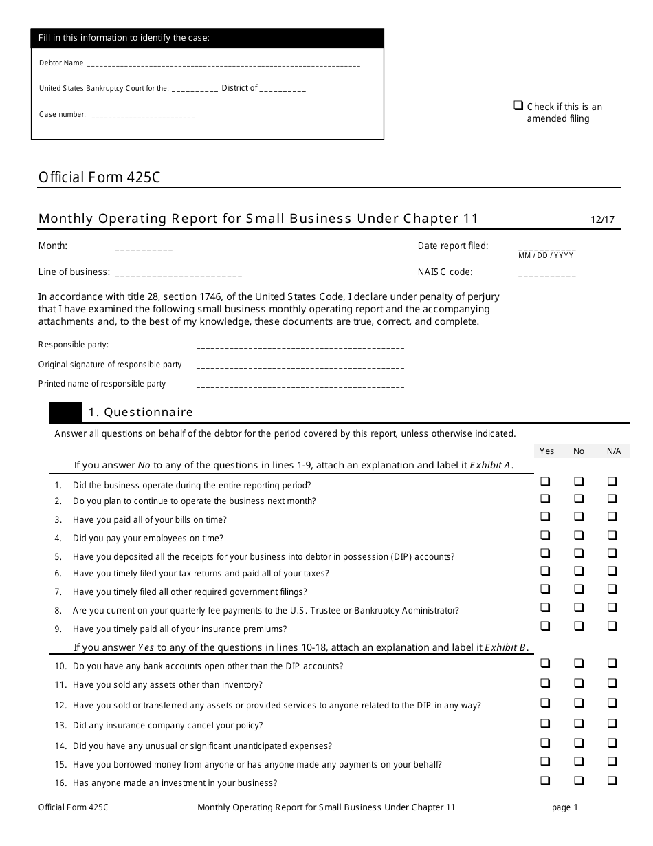 Official Form 425C - Fill Out, Sign Online and Download Fillable PDF ...