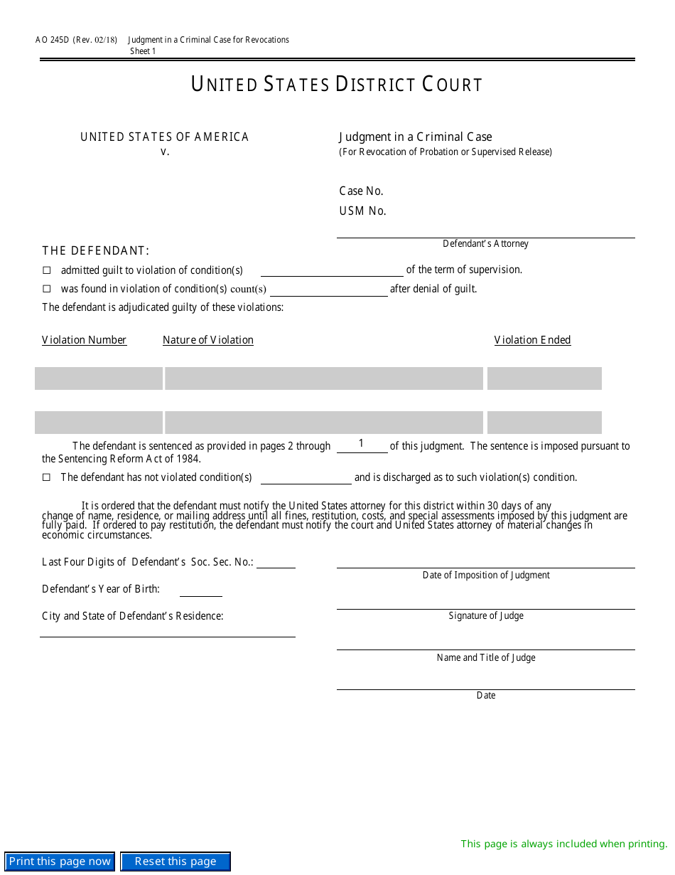 Form AO245D - Fill Out, Sign Online and Download Fillable PDF ...