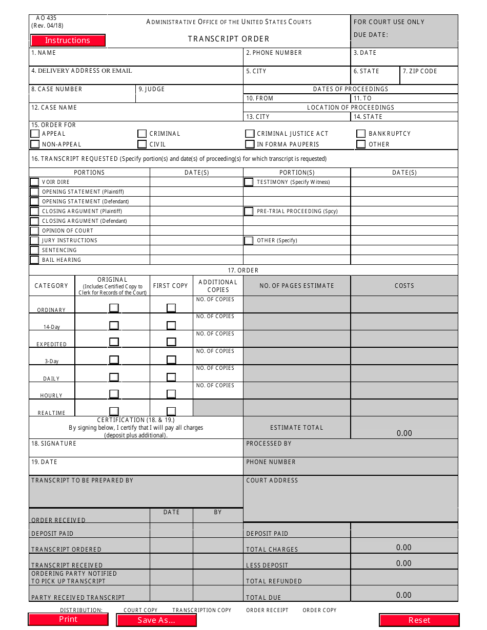 Form AO435 - Fill Out, Sign Online and Download Fillable PDF ...