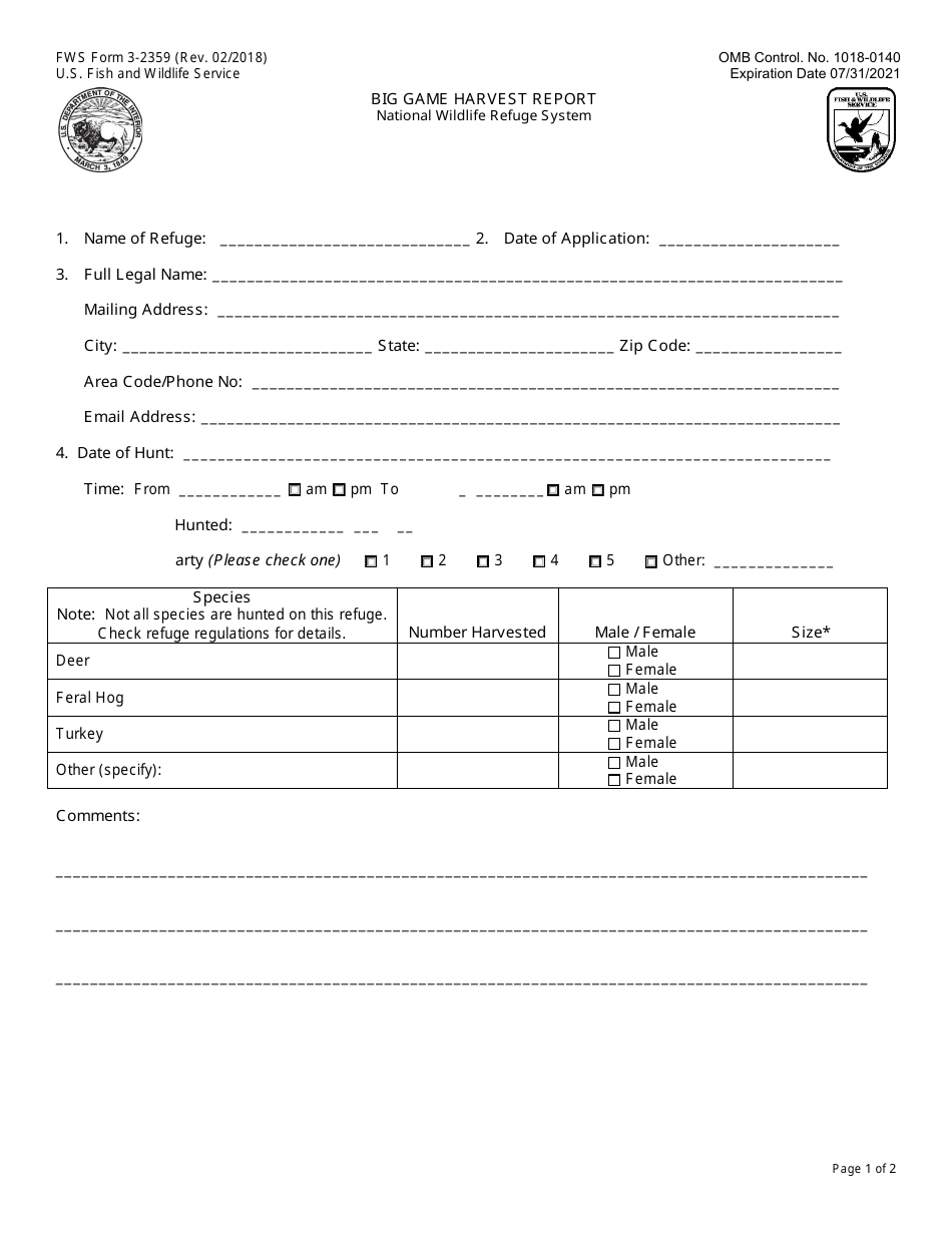 FWS Form 3-2359 - Fill Out, Sign Online and Download Fillable PDF | Templateroller