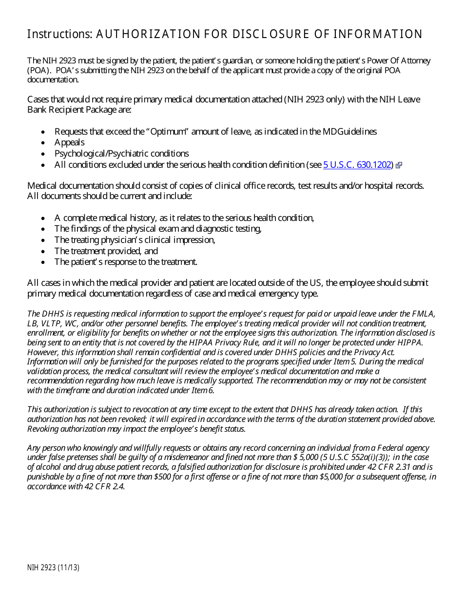 Form NIH2923 - Fill Out, Sign Online and Download Fillable PDF ...