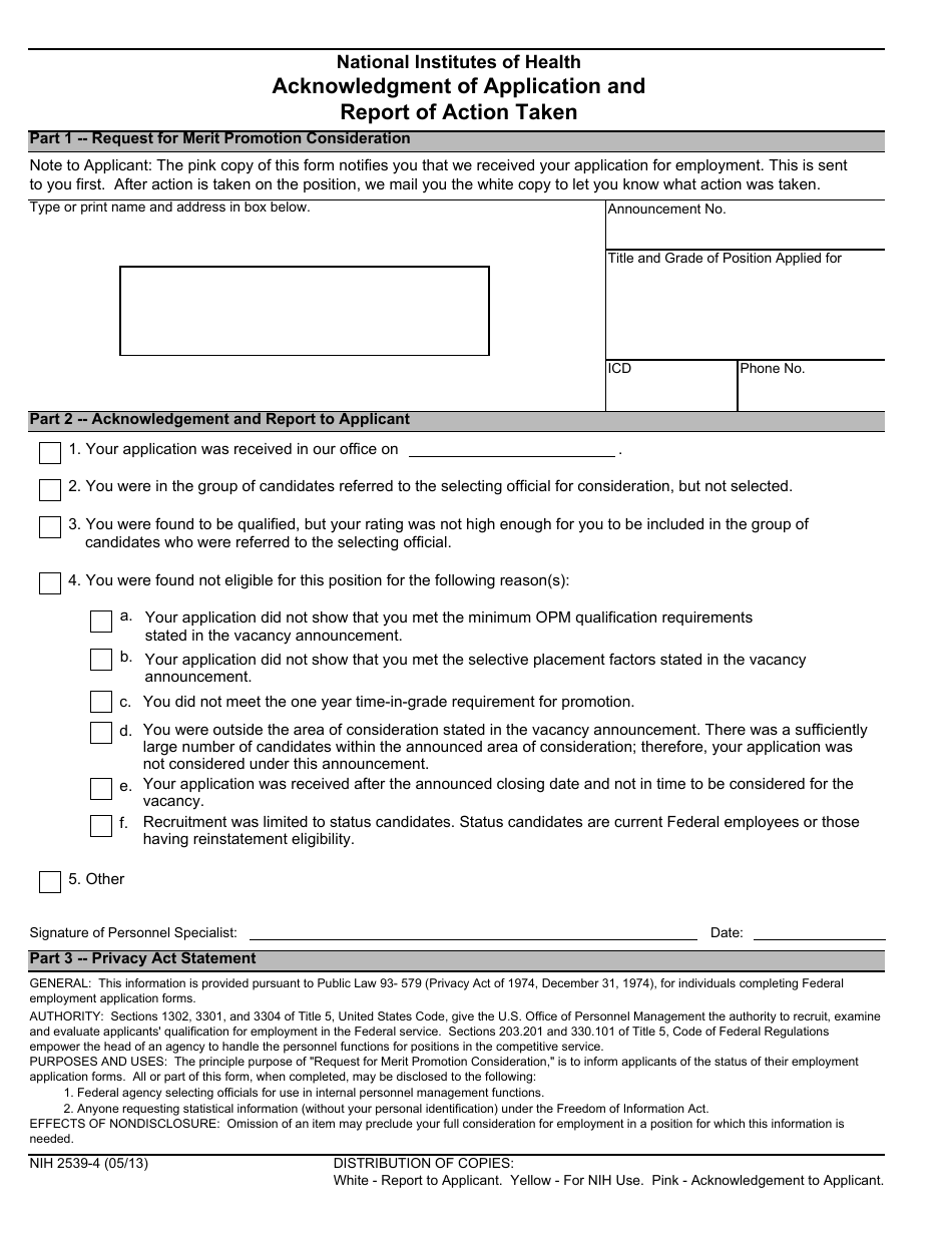 Form NIH2539-4 - Fill Out, Sign Online and Download Fillable PDF ...