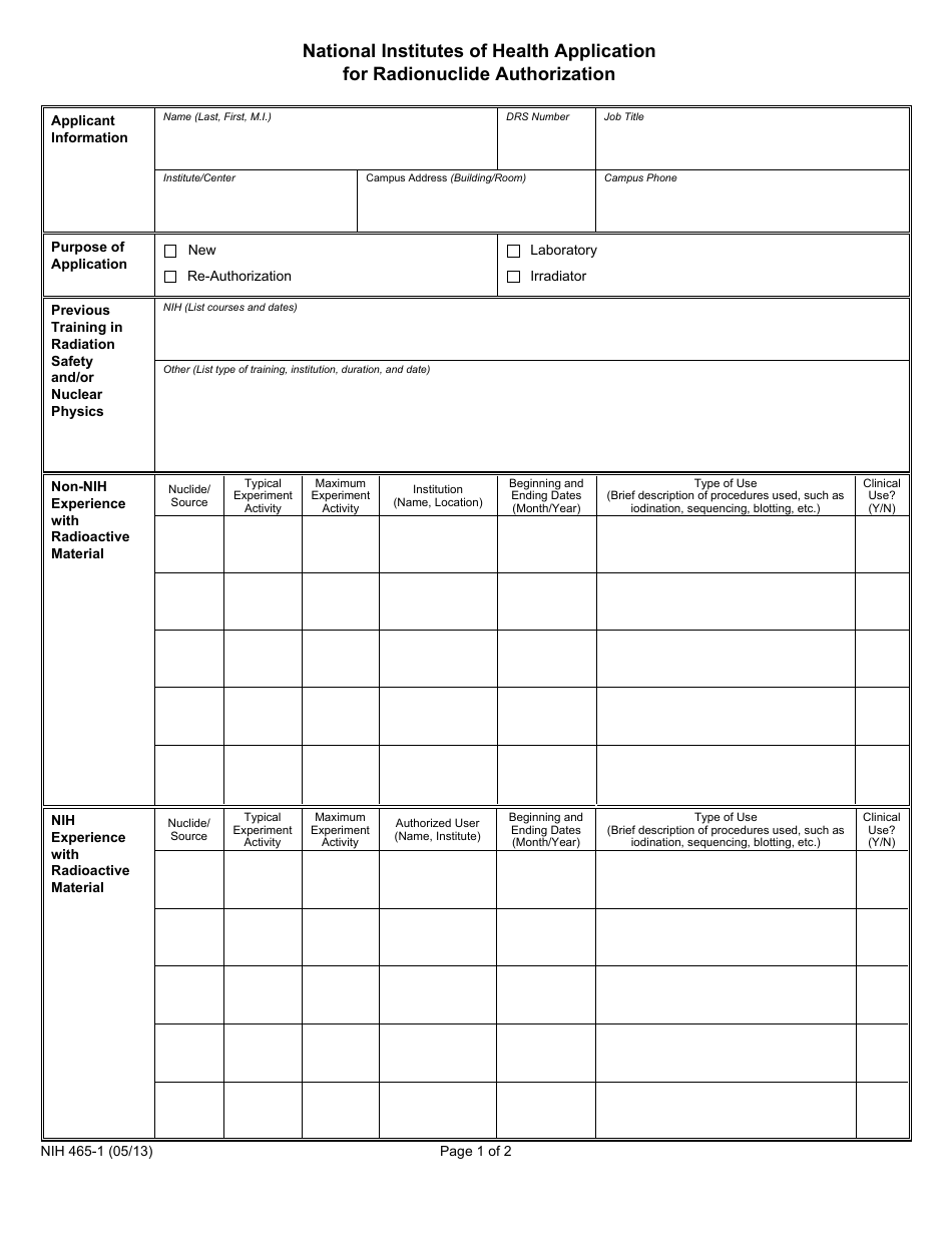 Form NIH465-1 - Fill Out, Sign Online and Download Fillable PDF ...