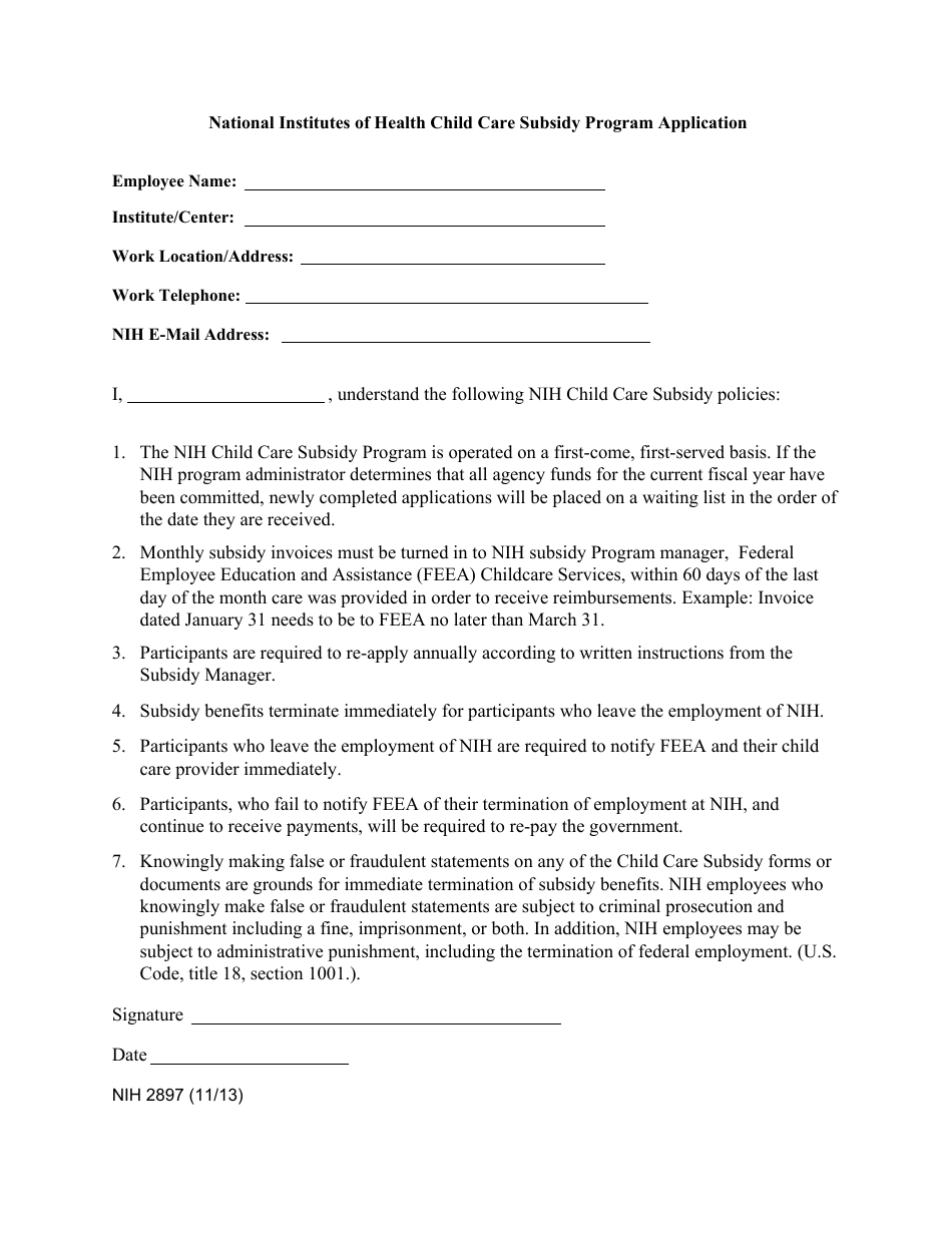 Form NIH2897 - Fill Out, Sign Online and Download Fillable PDF ...