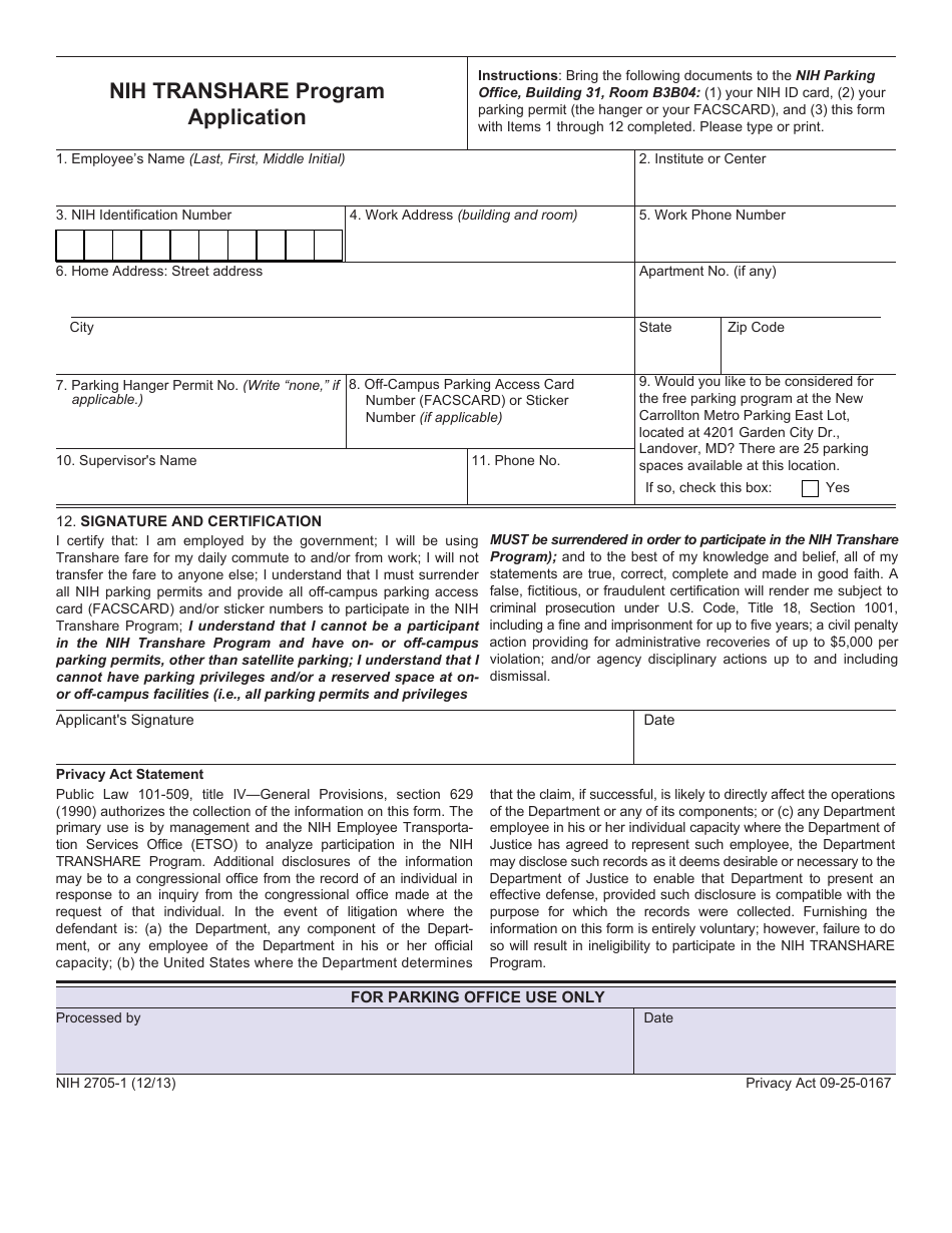 Form NIH2705-1 - Fill Out, Sign Online and Download Fillable PDF ...