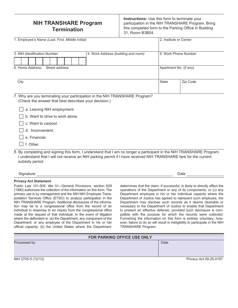 Form NIH2705-5 - Fill Out, Sign Online and Download Fillable PDF ...