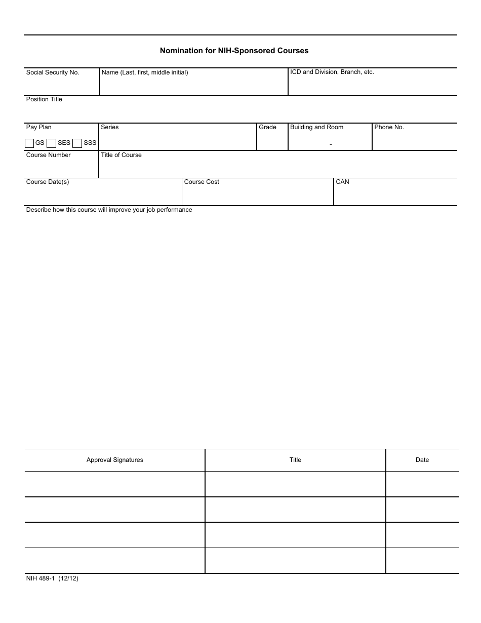 Form NIH489-1 - Fill Out, Sign Online and Download Fillable PDF ...
