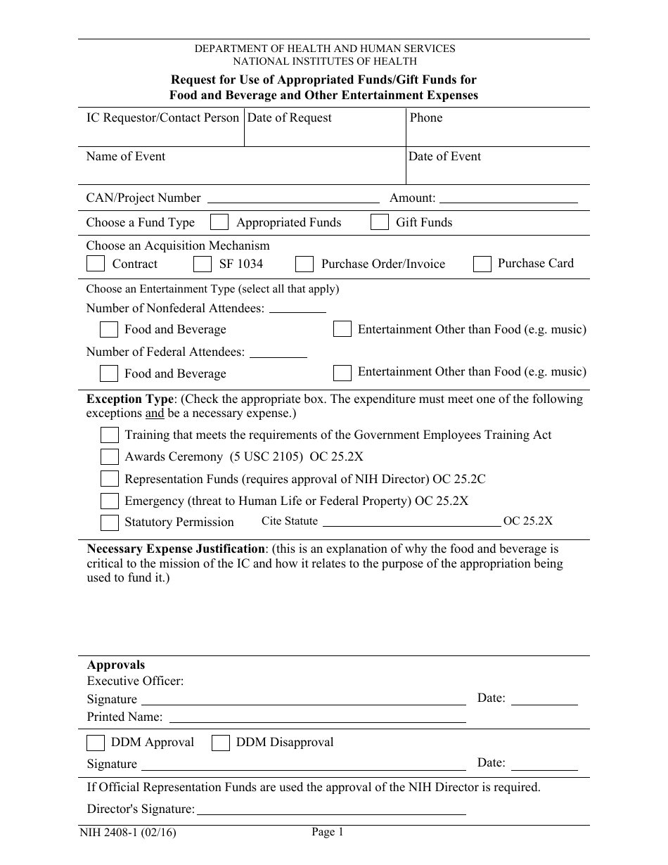 Form NIH-2408-1 - Fill Out, Sign Online and Download Fillable PDF ...