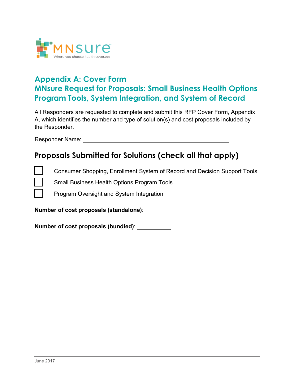 Minnesota Cover Form Mnsure Request for Proposals: Small Business ...