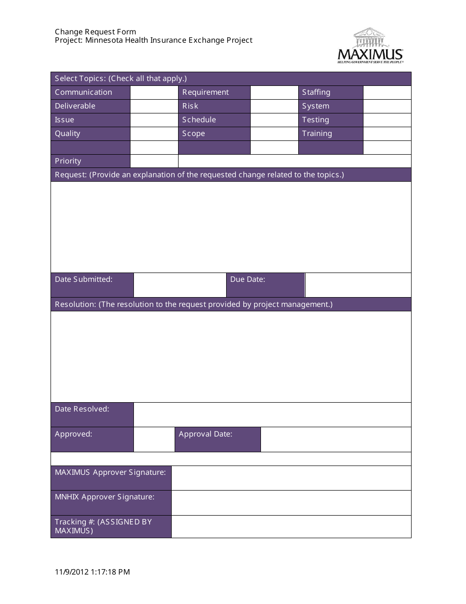 Change Request Form - Maximus - Fill Out, Sign Online and Download PDF ...