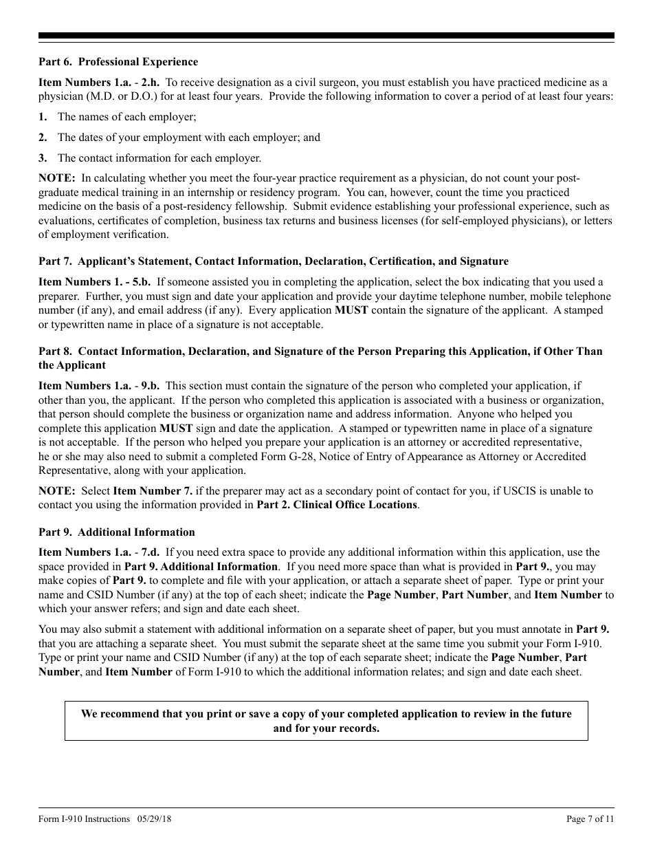 Download Instructions for USCIS Form I-910 Application for Civil Surgeon Designation PDF ...
