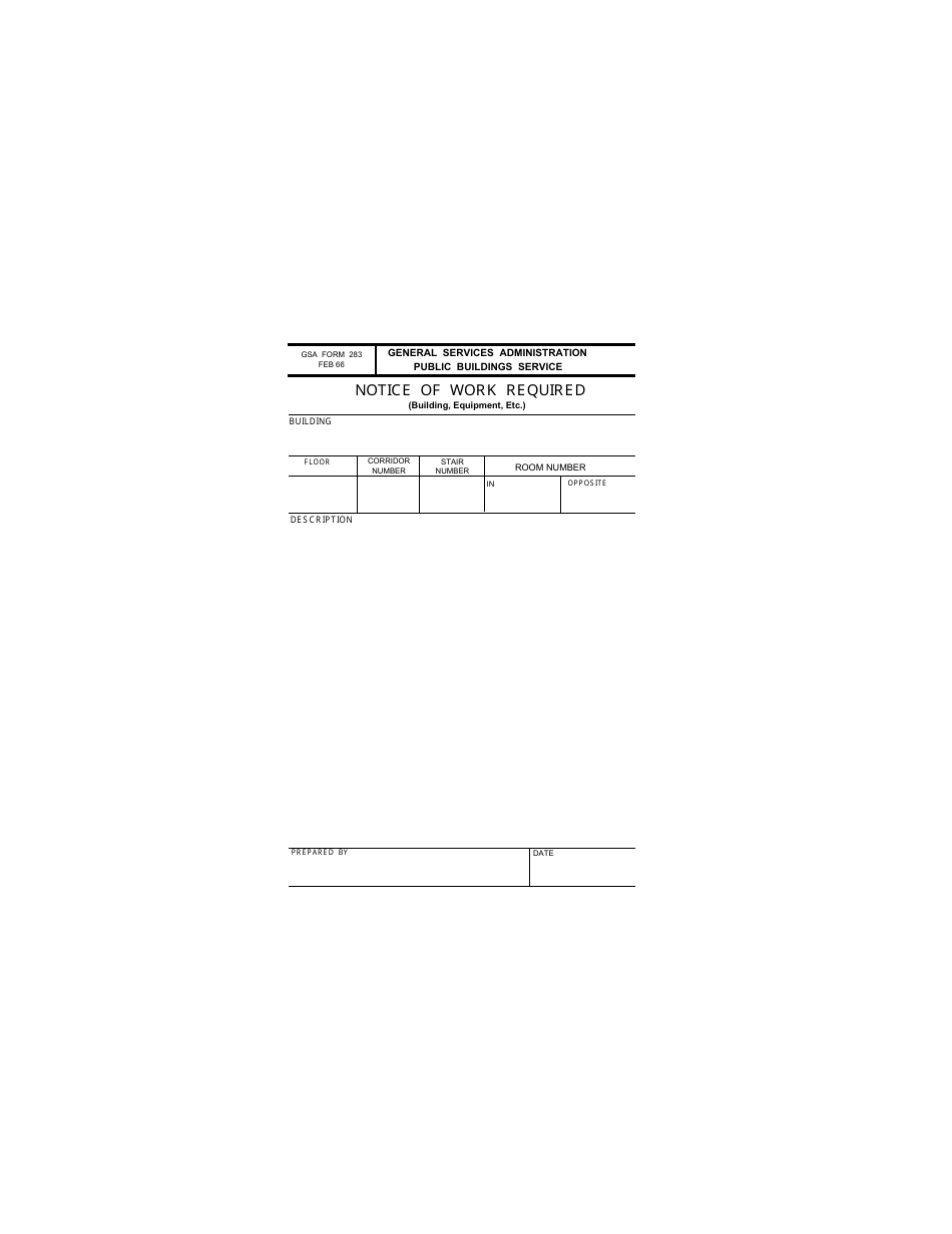 GSA Form 283 Download Fillable PDF or Fill Online Notice of Work ...