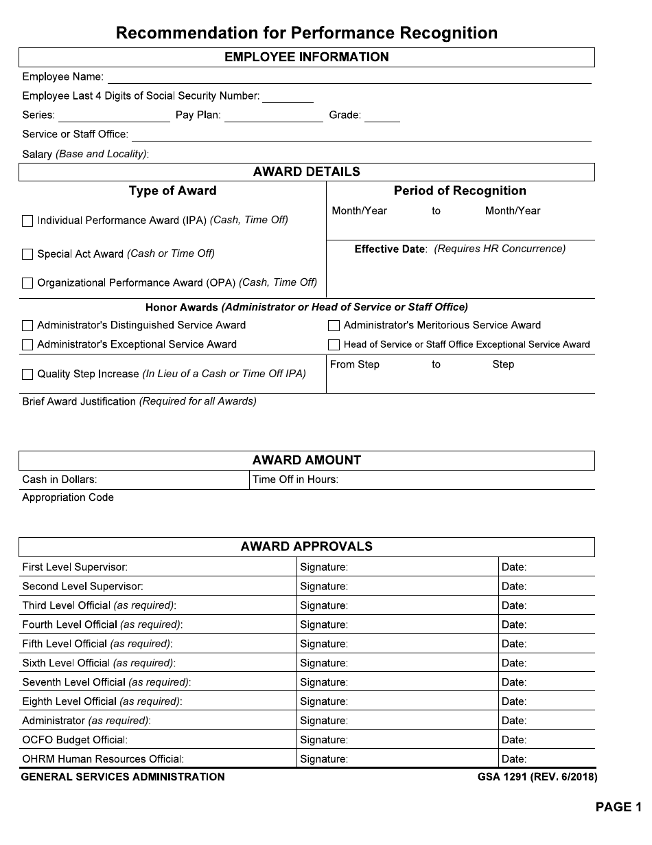 GSA Form 1291 - Fill Out, Sign Online and Download Fillable PDF ...