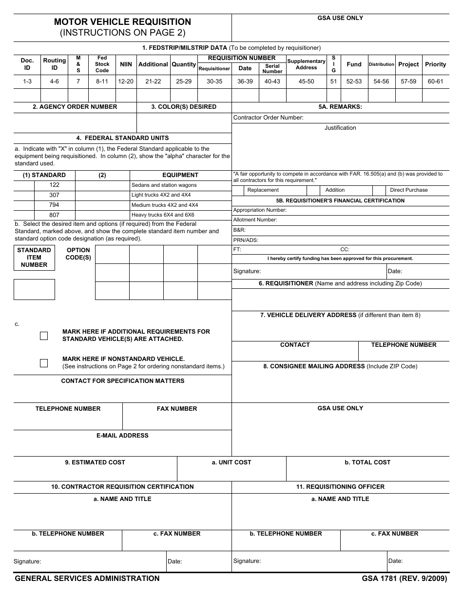 GSA Form 1781 - Fill Out, Sign Online and Download Fillable PDF ...