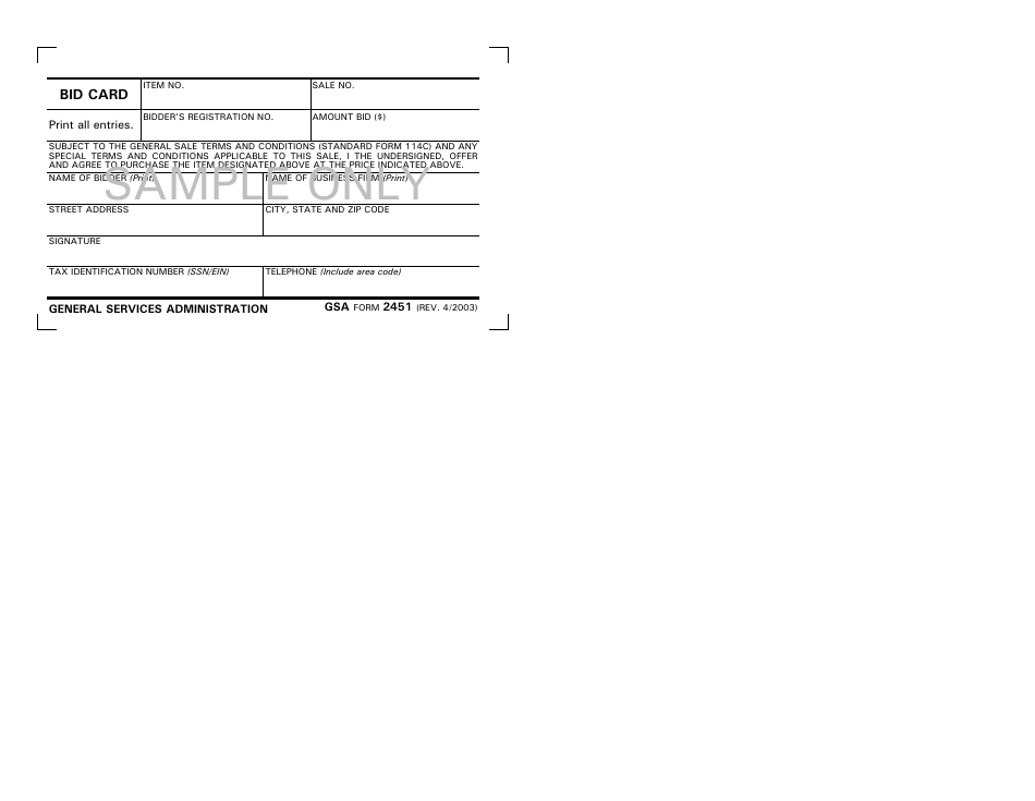 GSA Form 2451 - Fill Out, Sign Online and Download Printable PDF ...