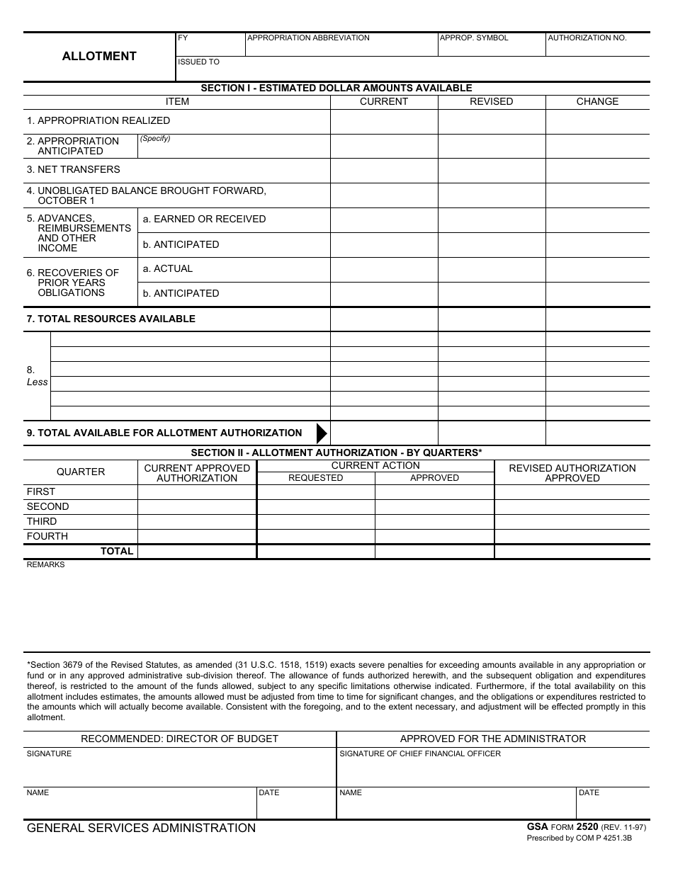 GSA Form 2520 - Fill Out, Sign Online and Download Fillable PDF ...