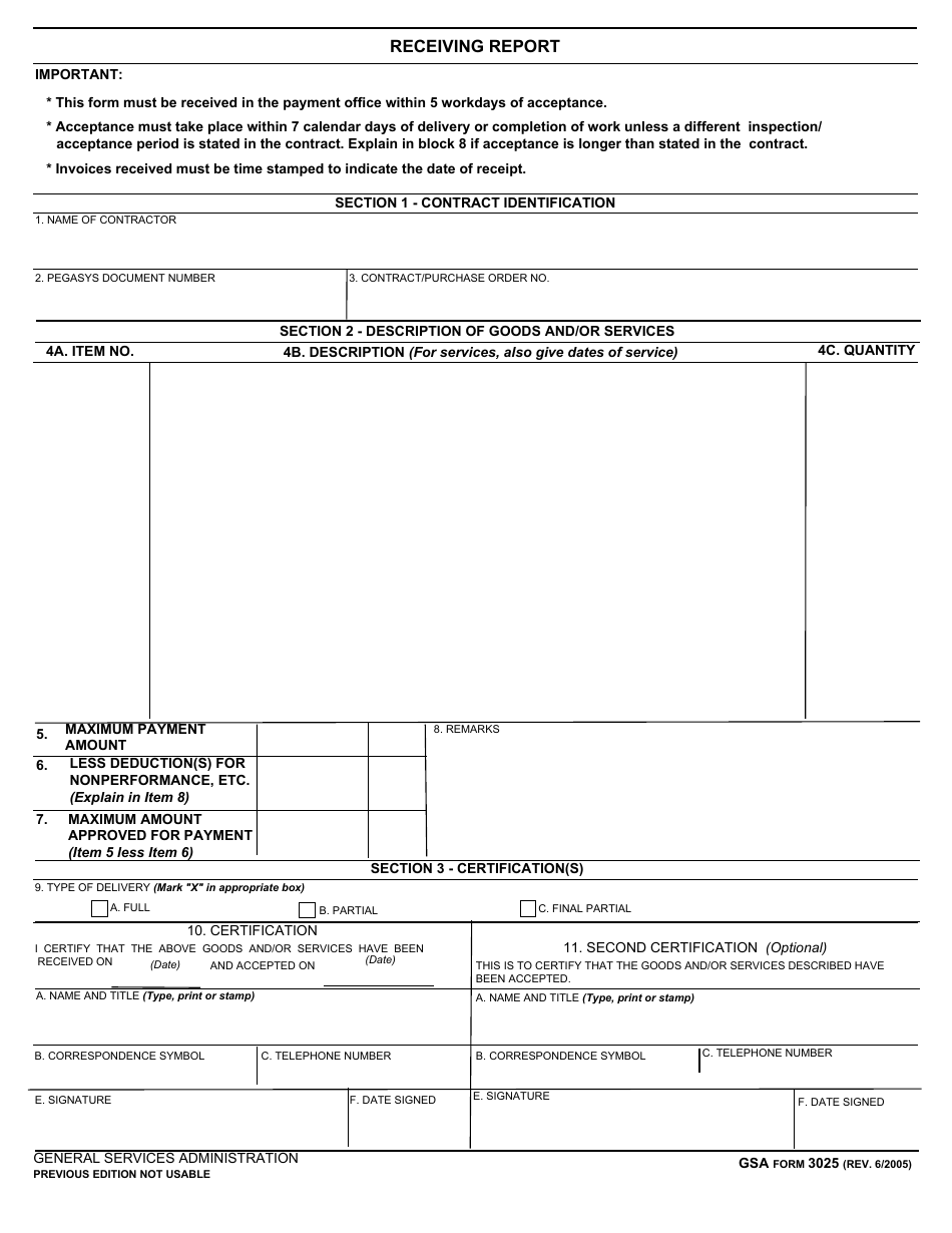 GSA Form 3025 - Fill Out, Sign Online and Download Fillable PDF ...