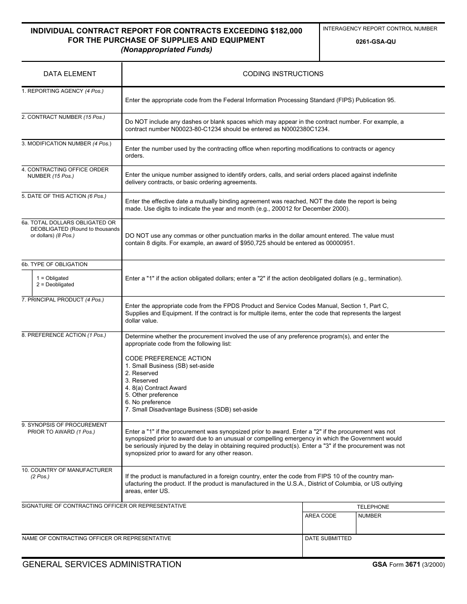 GSA Form 3671 - Fill Out, Sign Online and Download Fillable PDF ...