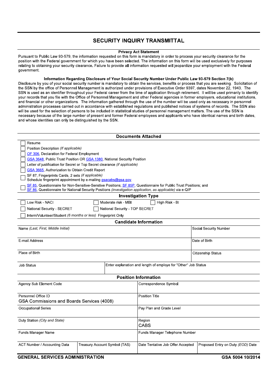 GSA Form 5004 - Fill Out, Sign Online and Download Fillable PDF ...