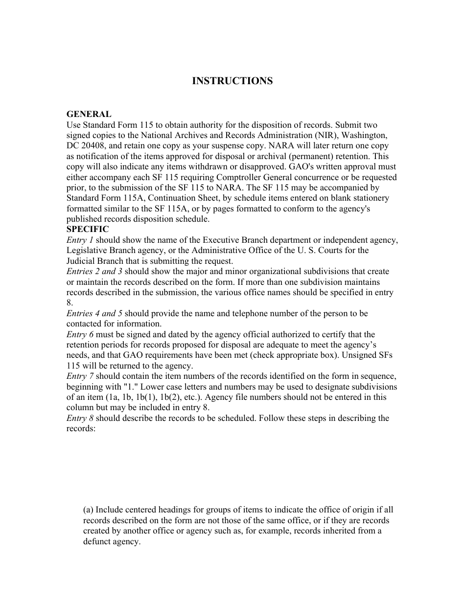 Download Instructions for Form SF-115 Request for Records Disposition ...