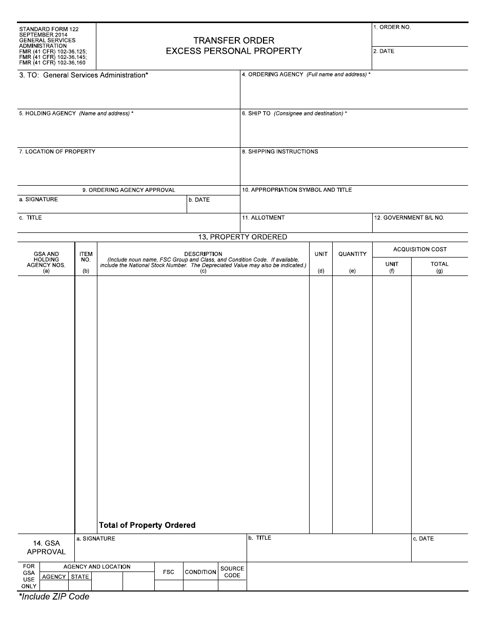 Form SF-122 - Fill Out, Sign Online and Download Fillable PDF ...