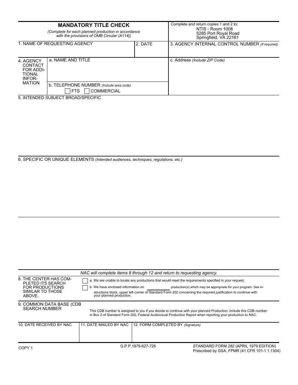 Form SF-282 - Fill Out, Sign Online and Download Fillable PDF ...