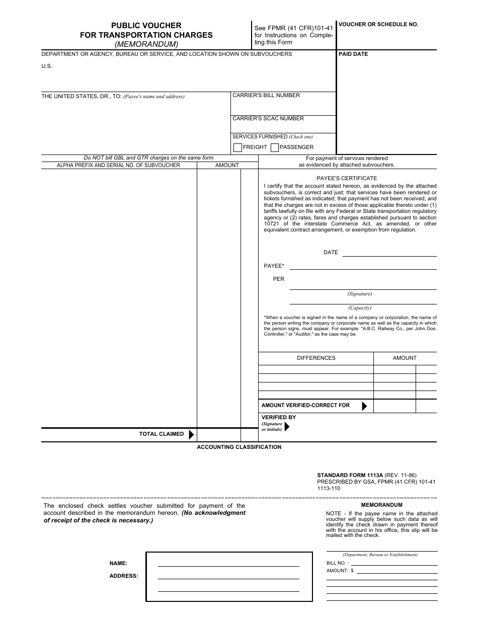 Form SF-1113A - Fill Out, Sign Online and Download Fillable PDF ...