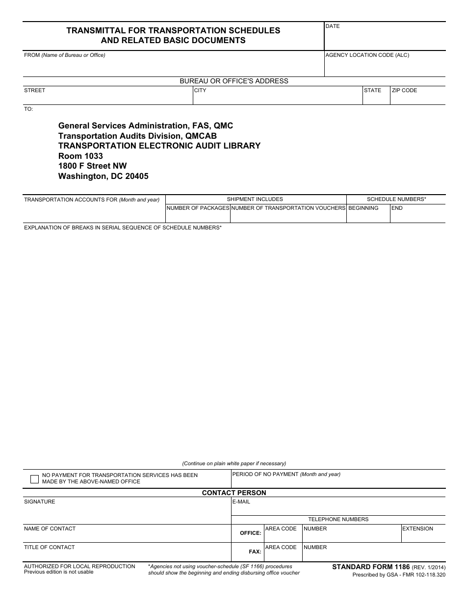 Form SF-1186 - Fill Out, Sign Online and Download Fillable PDF ...