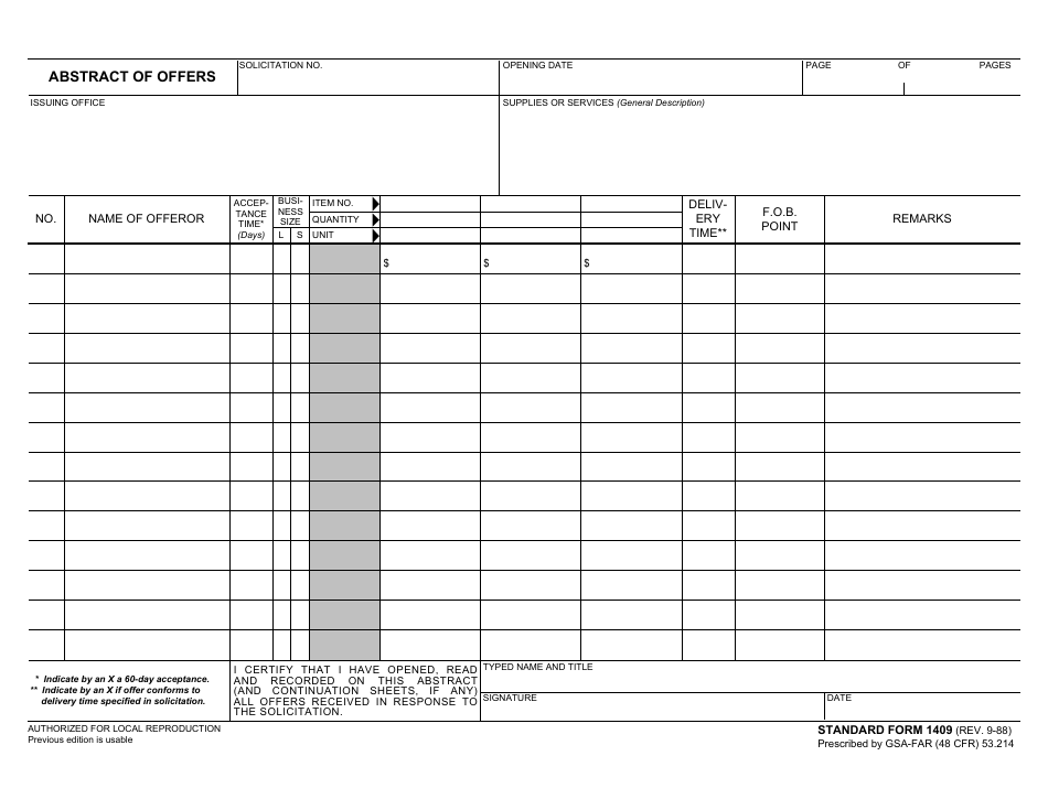Form SF-1409 - Fill Out, Sign Online and Download Fillable PDF ...