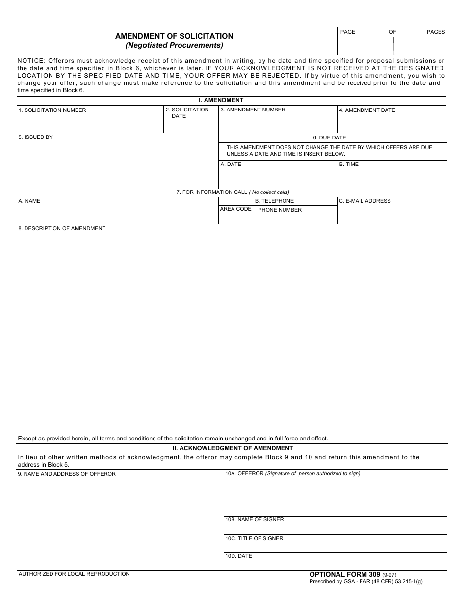 Optional Form 309 - Fill Out, Sign Online and Download Fillable PDF ...