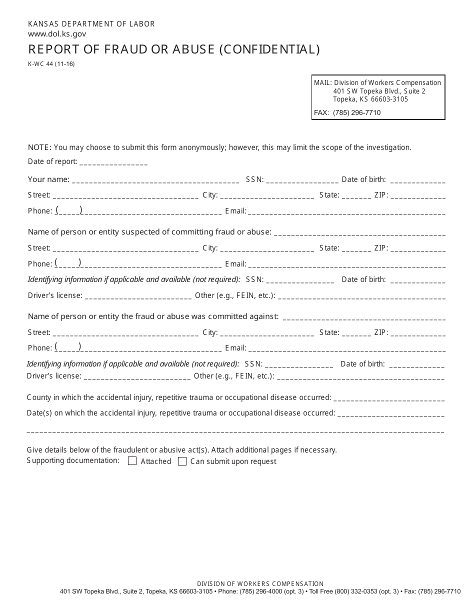 K-WC Form 44 - Fill Out, Sign Online and Download Fillable PDF, Kansas ...