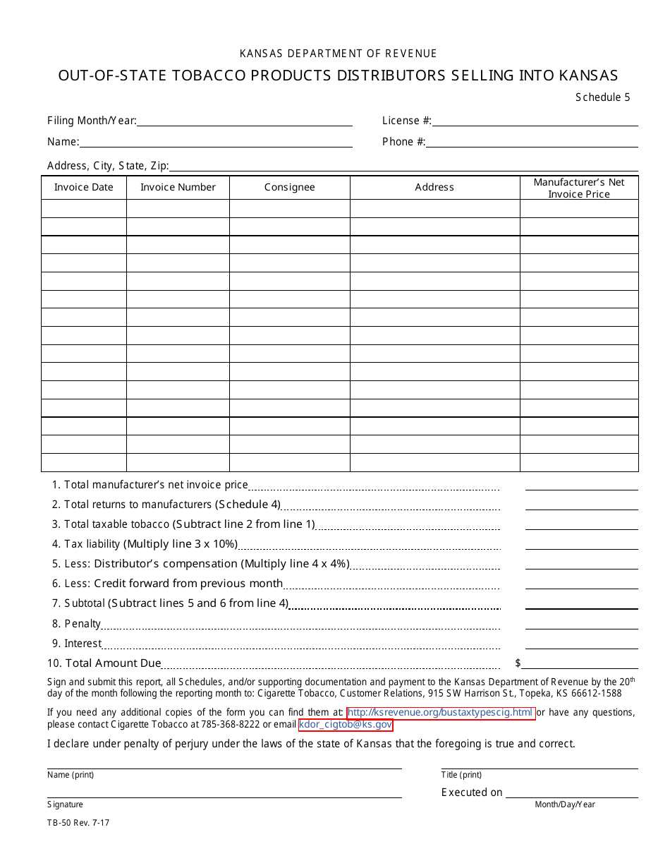 Form TB-50 - Fill Out, Sign Online and Download Fillable PDF, Kansas ...