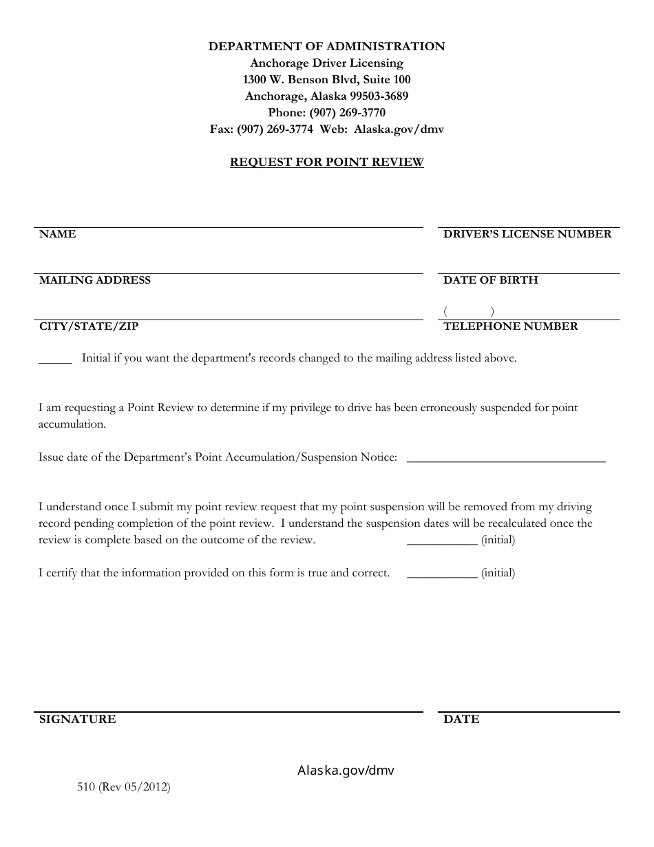Form 510 - Fill Out, Sign Online and Download Fillable PDF, Alaska ...