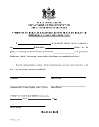 Form MV72 Download Fillable PDF or Fill Online Affidavit to Release ...