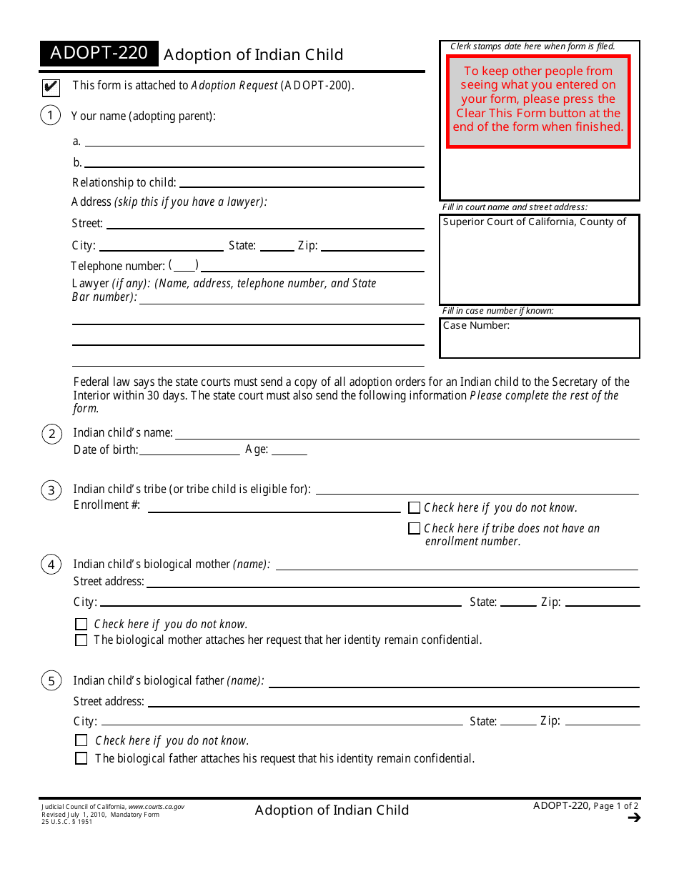 Form ADOPT-220 - Fill Out, Sign Online and Download Fillable PDF ...