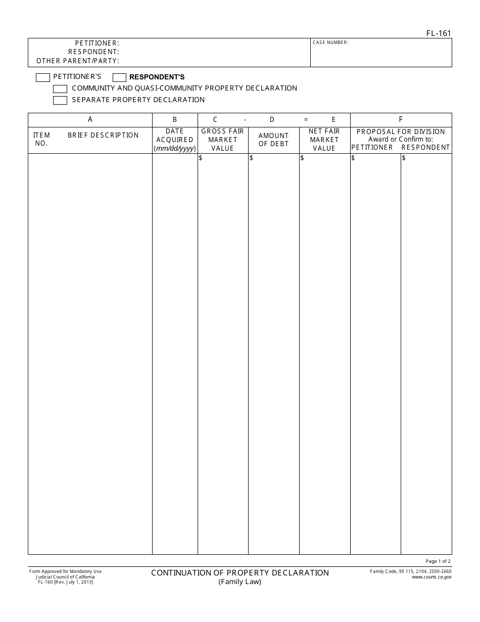 Form FL-161 - Fill Out, Sign Online and Download Fillable PDF ...