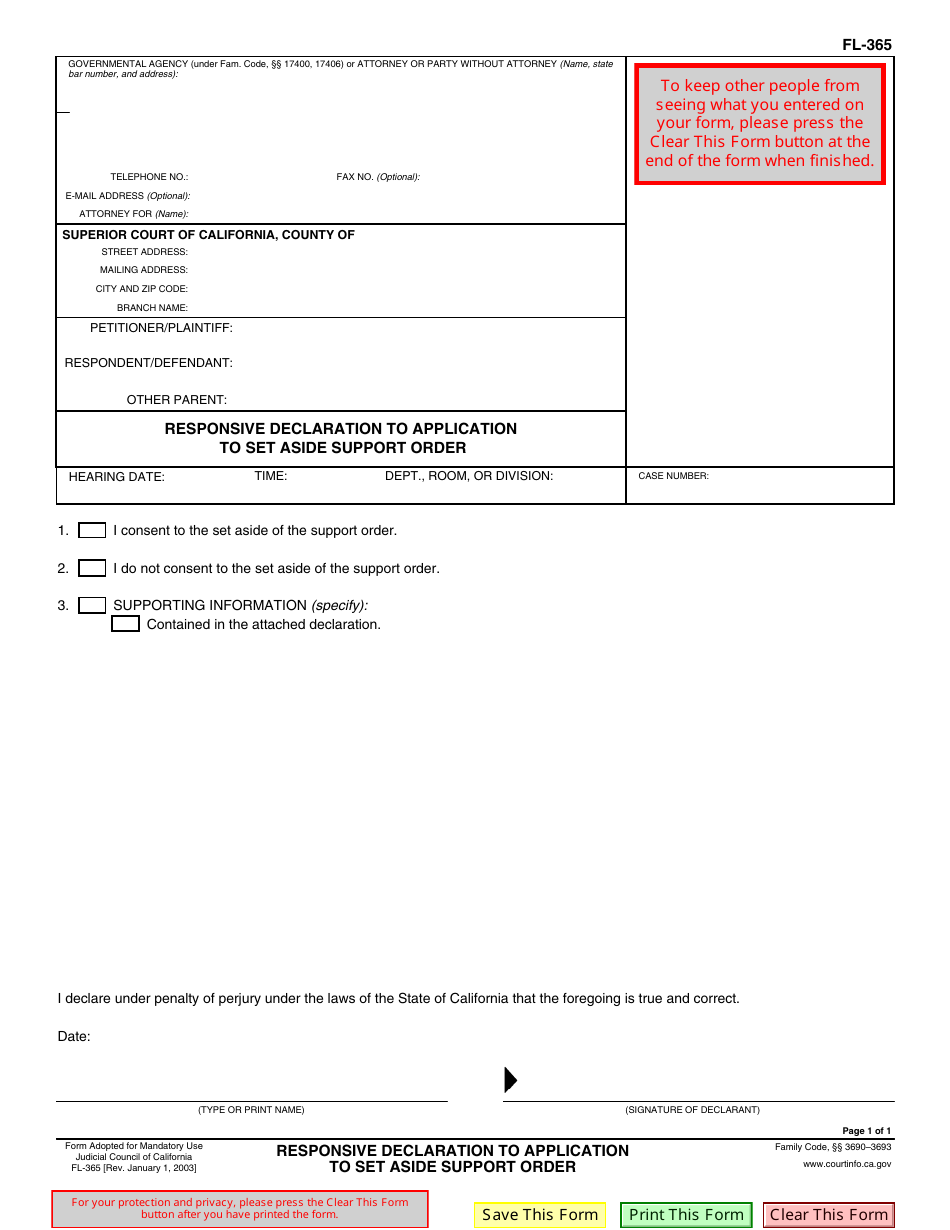 Form FL-365 - Fill Out, Sign Online and Download Fillable PDF ...