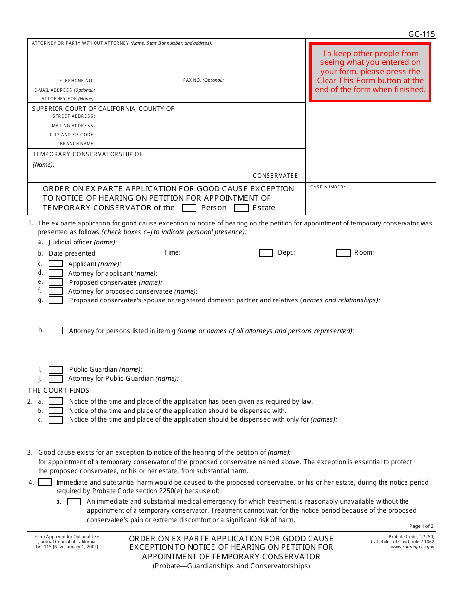 Form GC-115 - Fill Out, Sign Online and Download Fillable PDF ...