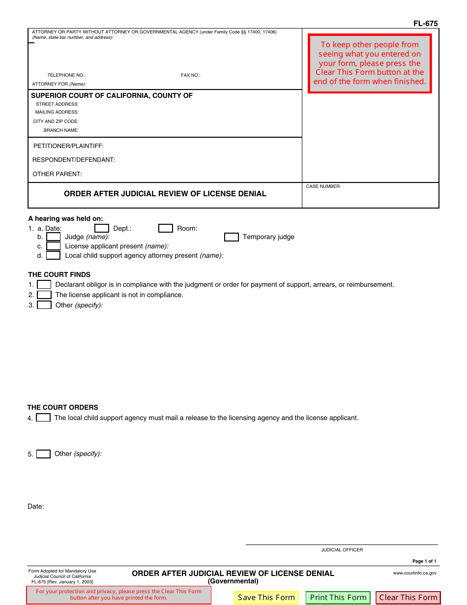 Form FL-675 - Fill Out, Sign Online and Download Fillable PDF ...