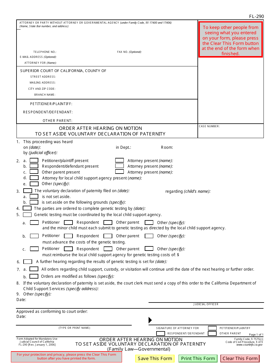 Form FL-290 - Fill Out, Sign Online and Download Fillable PDF ...