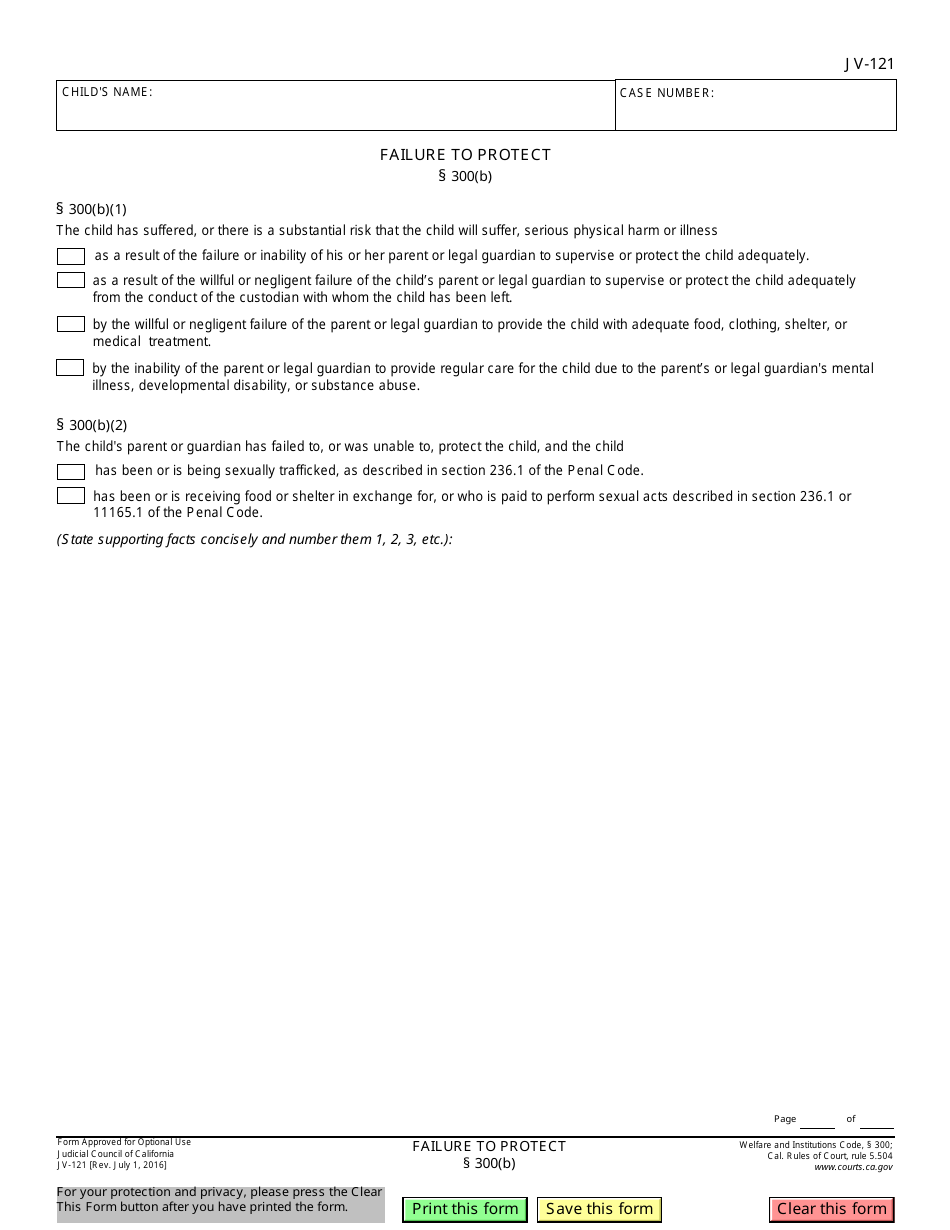 Form JV-121 - Fill Out, Sign Online and Download Fillable PDF ...