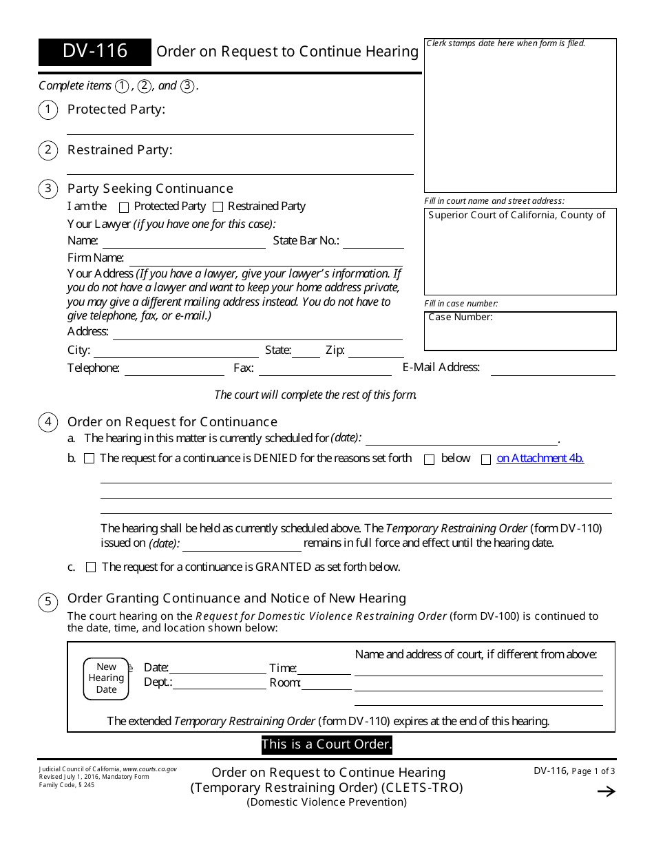 Form DV-116 - Fill Out, Sign Online and Download Fillable PDF ...