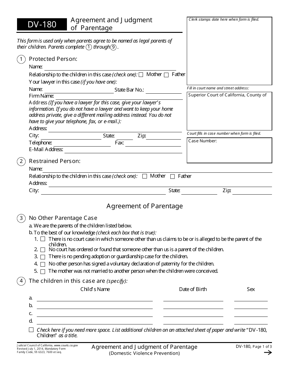 Form DV-180 - Fill Out, Sign Online and Download Fillable PDF, California | Templateroller